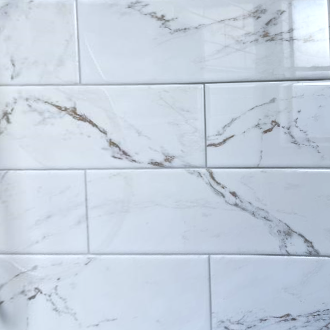 Marble Manor Calacatta 4-in x 12-in Glossy Ceramic Marble Subway Wall ...